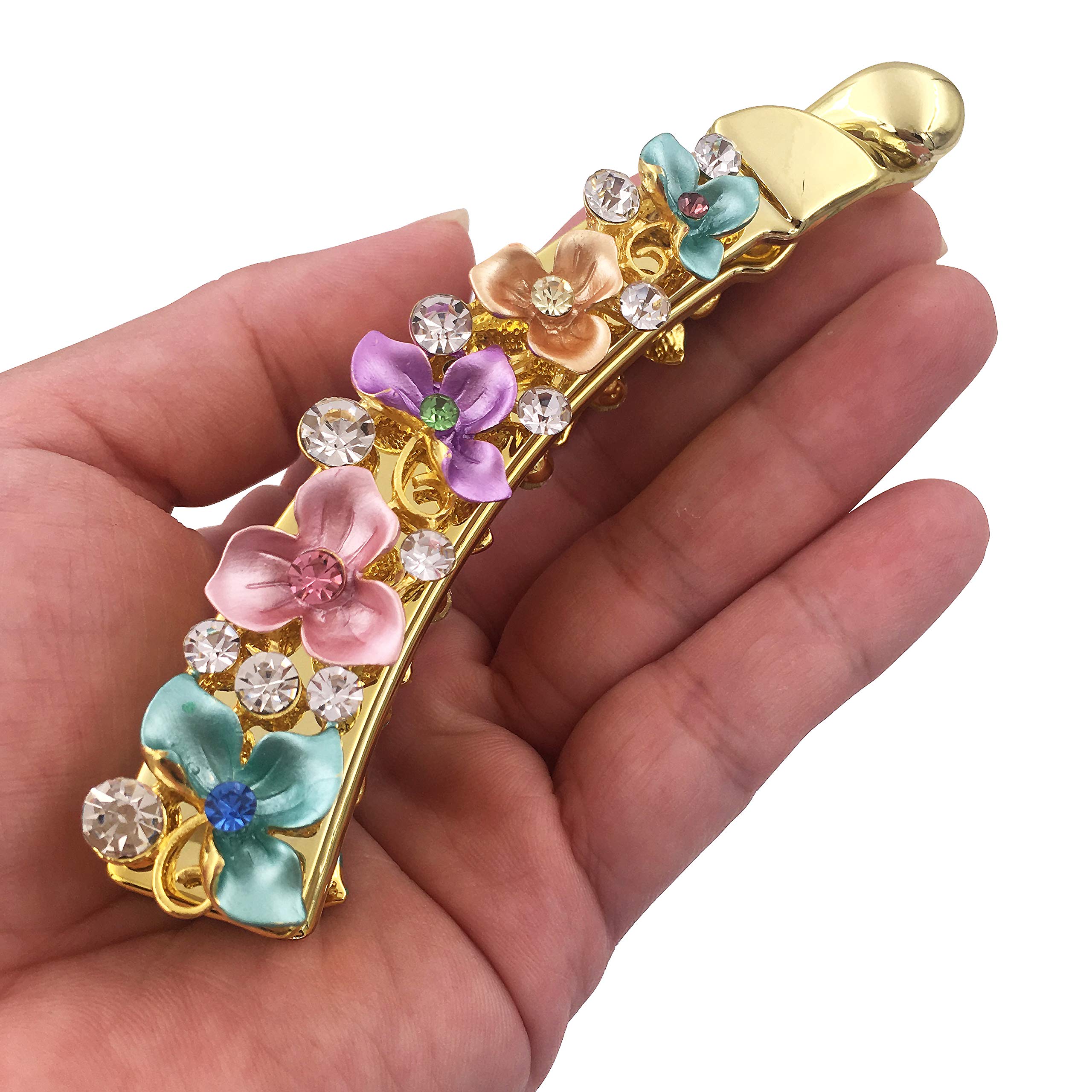 2PCS Floral Rhinestone Banana Hair Clip Claw Ponytail Holder Maker Styling for Women