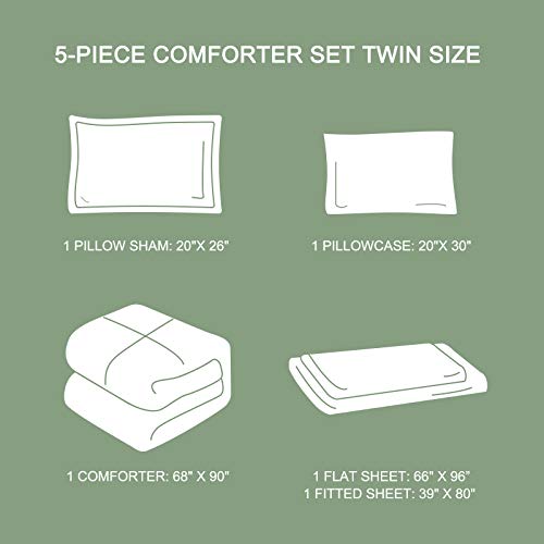 EMME Grey Comforter Set Twin Bed in A Bag 5 Pieces, Down Alternative Brushed Microfiber Bedding Comforter Set with Sheets, Ultra Soft and Comfortable Bed Set for All Season (Twin/Twin XL, Grey)