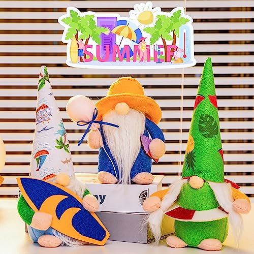DraMosary 3PCS Beach Gnomes Summer Gnomes Plush Swedish Gnomes Decorations Handmade Housewarming Gift Gnomes Nisse Scandinavian Tomte Elf World Dwarf Hawaii Home Household Farmhouse Gift Decor