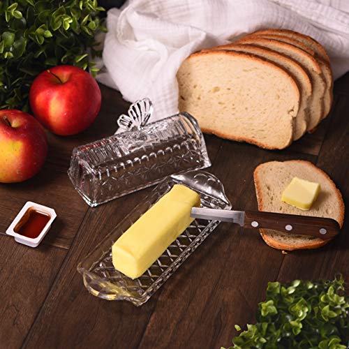 Bezrat Glass Butter Dish | Premium Butter Dish with Lid and Easy Grip Handle | Easy to Use and 100% Food Safe - Dishwasher Safe | Butterfly Addition