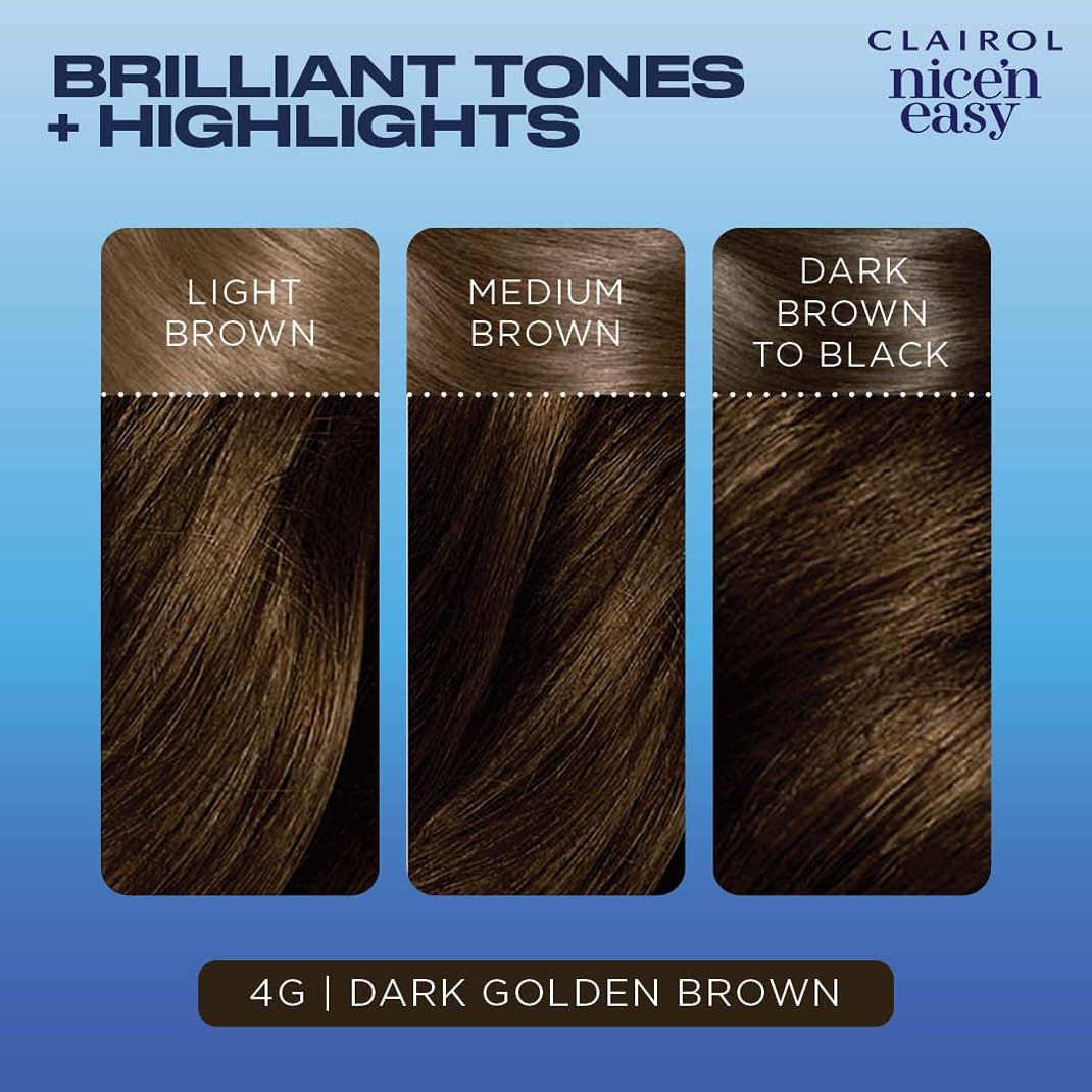 Clairol Nice'n Easy Permanent Hair Dye, 4G Dark Golden Brown Hair Color, Pack of 1