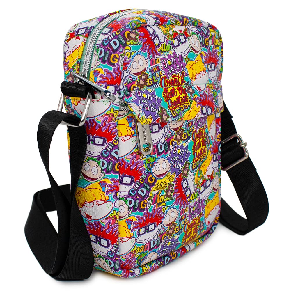 Buckle Down Nickelodeon Bag, Cross Body, Rugrats, Character Faces and Quotes Collage, Vegan Leather