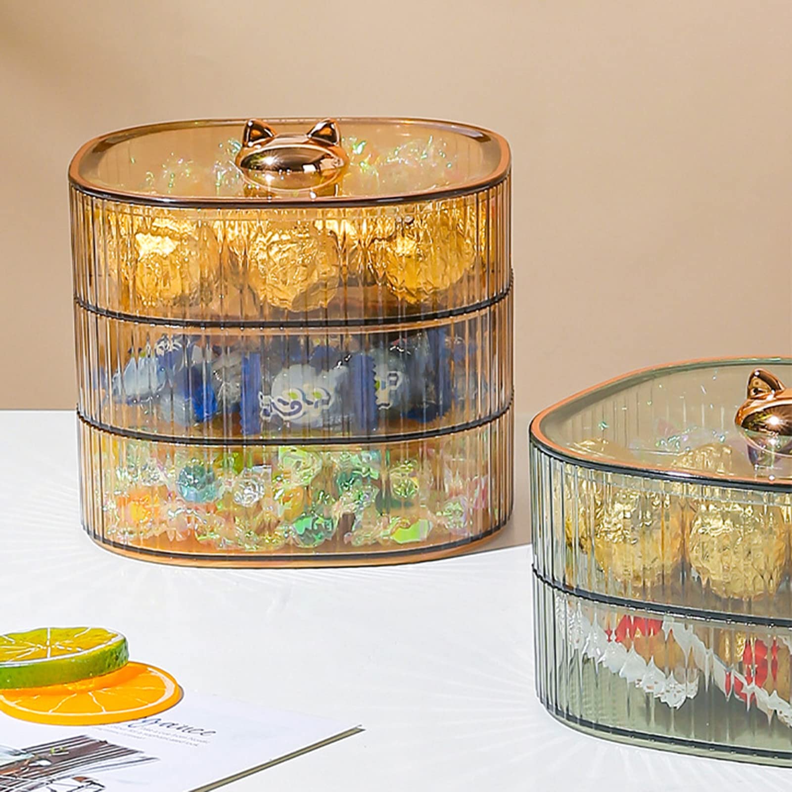 2/3 Tiers Snack Box Candy Dish with Cover, 2 Compartments Festive Wedding Candy Box, Dried Fruit Plate Snacks Storage Tray, Candy & Nut Serving Container for New Year Green Dual Layer