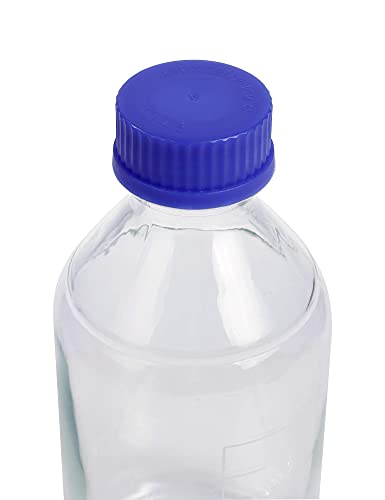 Moonetto 4 Pieces 1000ml Graduated Round Media/Storage Glass Bottle With GL45 Blue Polypropylene Screw Cap