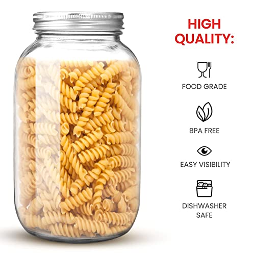 3 Pack Mason Jars 64 oz Wide Mouth with Lid and Band, Half Gallon, Airtight Lids , Clear, Glass (Set of 3)