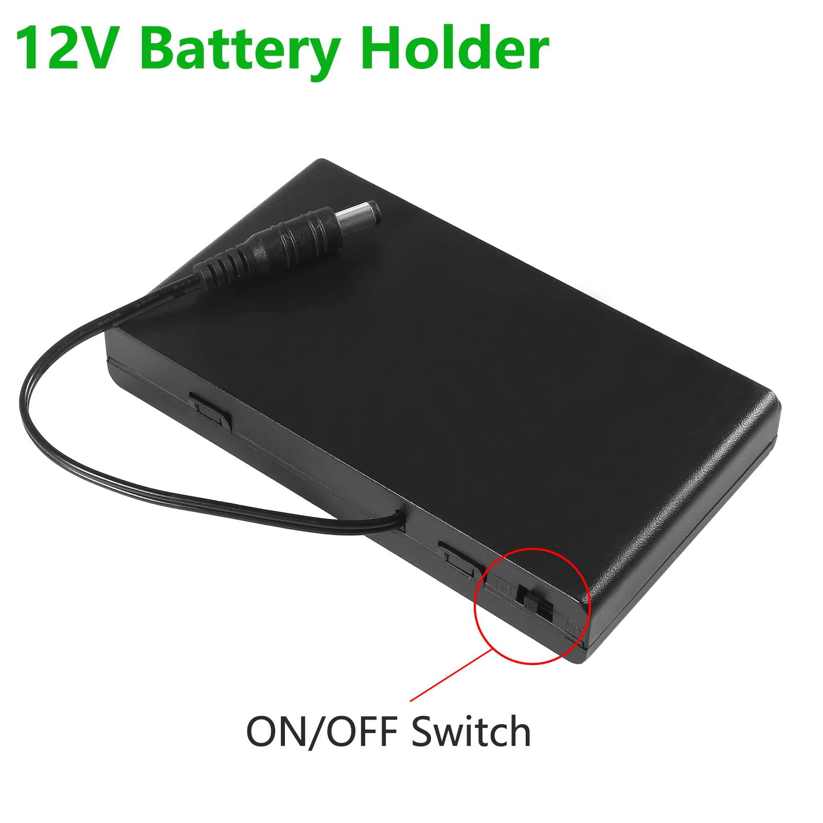 Aobao 3pcs 8x1.5V 12V AA Battery Holder Case Box with DC 5.5x2.1mm Male Connector Wired ON/Off Switch with Cover