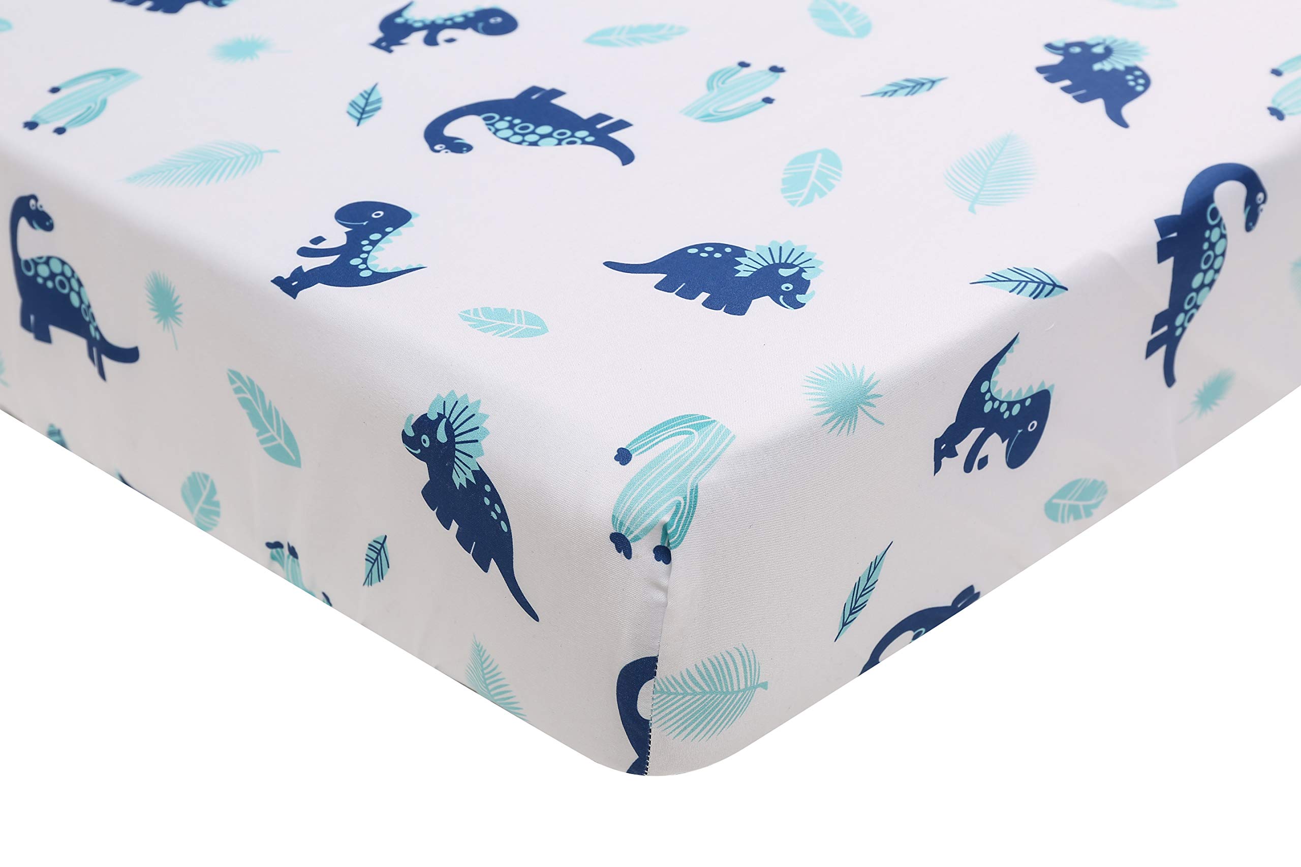 HUPO 4 PC Dinosaur Crib Bedding Sets for Baby Boys,Yellow/Navy Blue Nursery Crib Set Including Crib Skirt/Crib Quilt/2 Crib Sheet