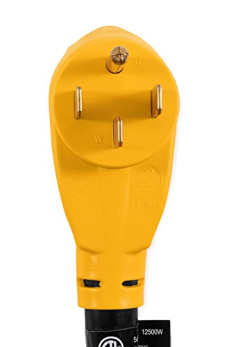 Camco - 21052 Heavy Duty Locking Female PowerGrip Adapter with Innovative 90 Degree Bend Design - 50 AMP Standard Male / 50 AMP 18" (55562)