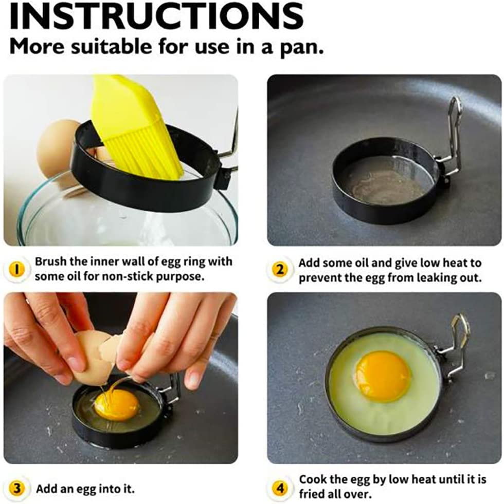 4 Inch Large Egg Rings for Frying Eggs, 2 Pack Stainless Steel Egg Cooking Rings Nonstick Round Egg Shaper Mold with Anti-scald Handle for English Muffins Pancake Cooking Griddle
