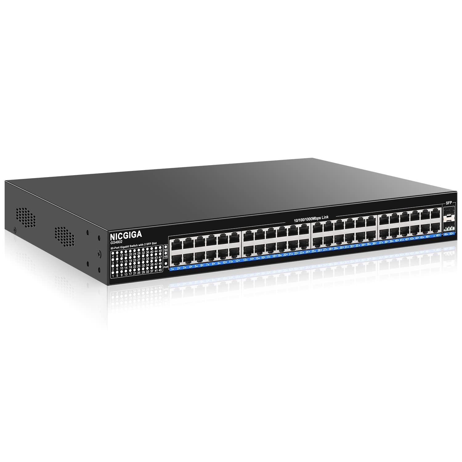 48 Port Gigabit Ethernet Switch Unmanaged + 2 x 1G SFP Port, NICGIGA Network Switch, Rack Mount, Plug and Play