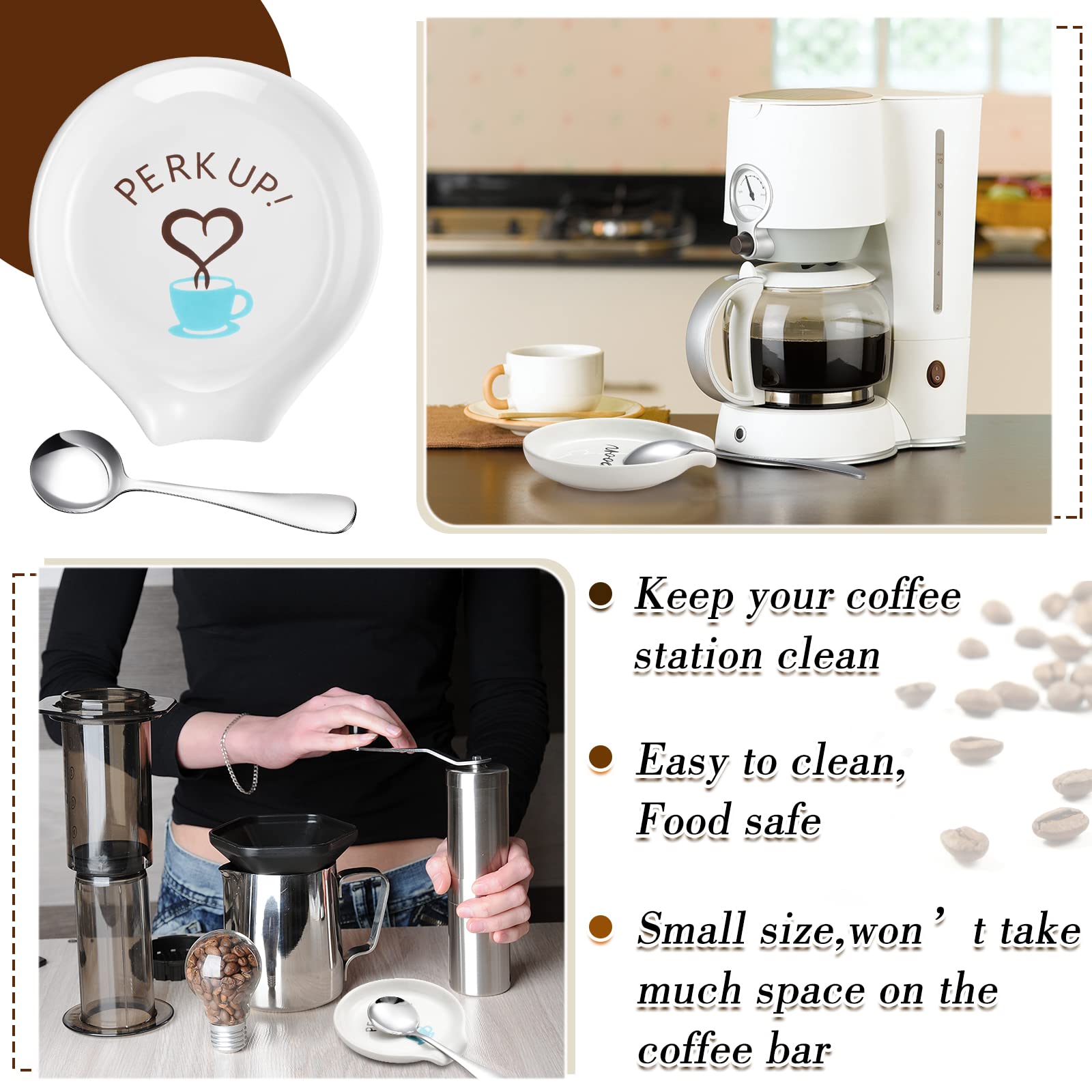4 Pieces Coffee Spoon Rest and Spoon Small Teaspoon Holder Ceramic Coffee Spoon Holder Rests for Coffee Station Decor Stove Top Countertop Kitchen Accessories Nice Present for Coffee Lovers