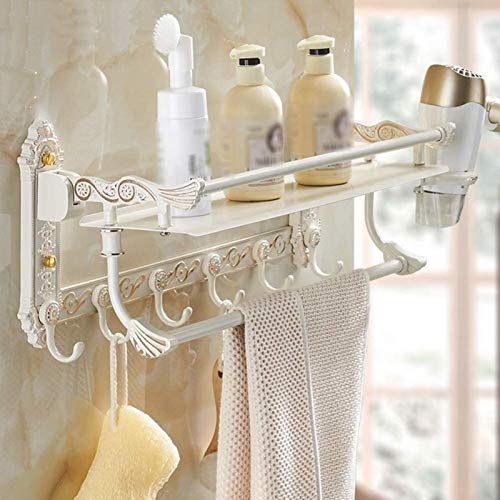 HYJMJJ Wall Mounted Coat Rack, Wall Mounted Space Aluminum Foldable Bathroom Shelves Storage Rack with Hook, Single Rod Towel Rack,Not Fade Multifunction Cosmetic Storage Rack,for Home Kitchen