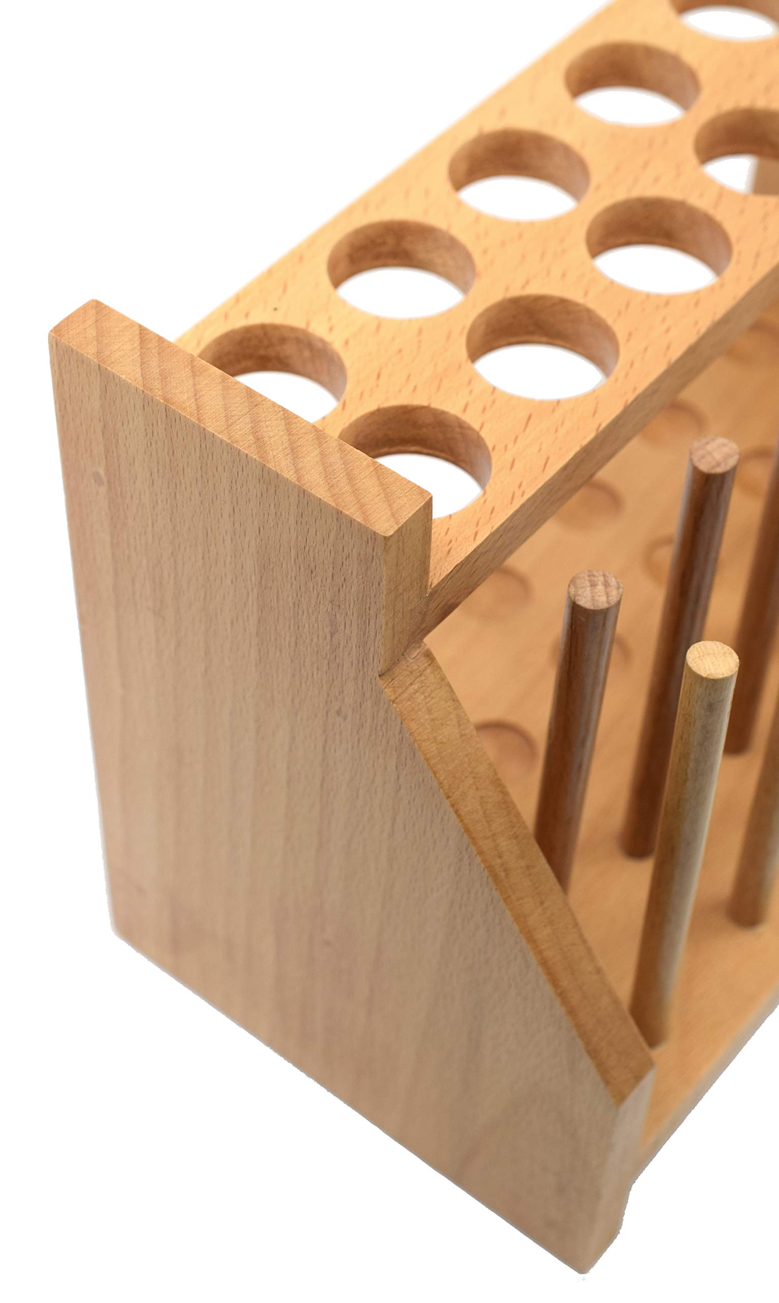 EISCO Wooden Test Tube Rack with 12 Draining Pins - Holds Tubes up to 25mm 9.3" Wide Premium Polished Wood Construction- Eisco Labs