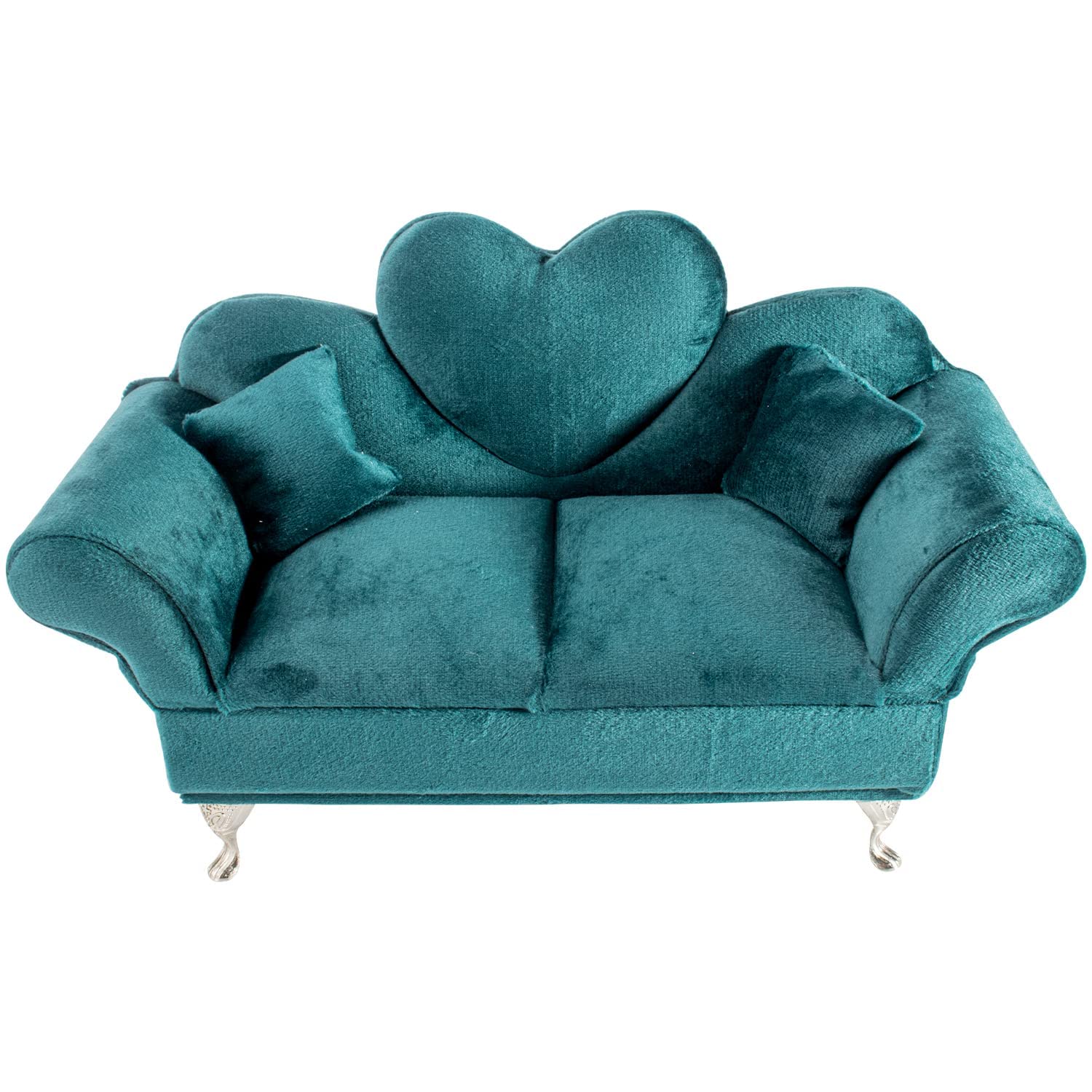 9.8 Inch Openable Dark Green Sofa Jewelry Box Armchair for Dollhouse Heart Shape Velvet Chair 1/6 Scale Dolls Accessories