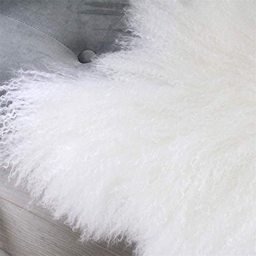 Genuine Tibetan Mongolian Sheepskin Area Rugs Long Wool Curly Fur Hide Pelt Mat Carpet Throw for Bedroom, Living Room,Home Décor 2'x3'