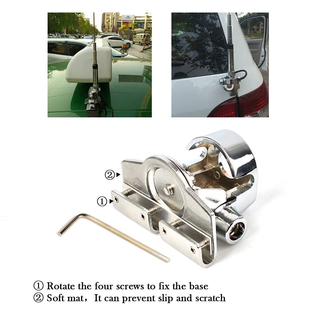 TWAYRDIO Angle Adjustable 180° Radio Antenna Magnetic Mount 4 Inch Base with Stainless Steel Car Clip Antenna Mount Trunk Lid Hatchback Mount Bracket and SO239 to PL-259 16.4ft RG-58 Coaxial Cable