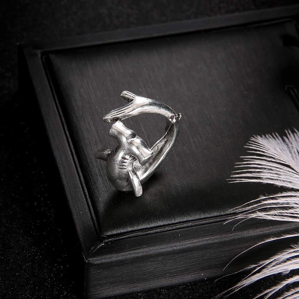 2pcs White Shark and Hammerhead Shark Rings Necklace Ocean Animal Personality Jewelry for Women Men-2pcs Rings