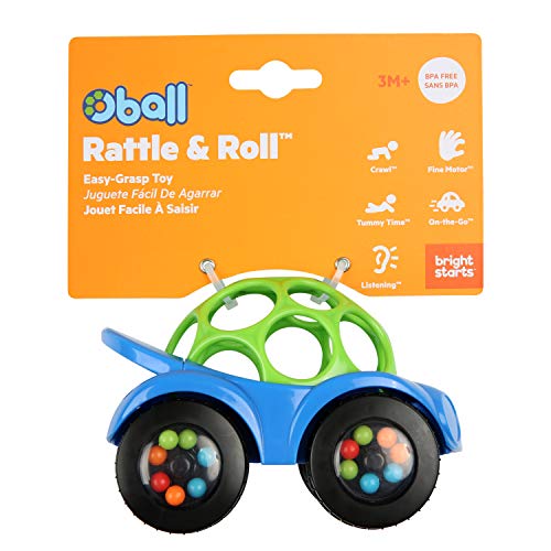 Bright Starts Oball Rattle & Roll Sports Race Car Toy Push and Go Vehicle, Easy Grasp, Ages 3 Months +, Blue