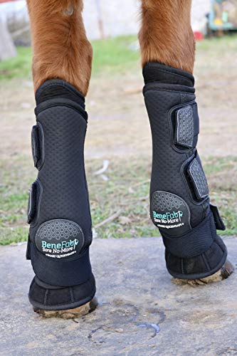 BENEFAB Therapeutic Smart HIND QuickWrap | 1 Pair/2PCS Wraps with Far-Infrared Technology & Magnetic Therapy | Stable or Shipping Boot | Prevent Injuries | Reduce Pain & Stiffness | Black