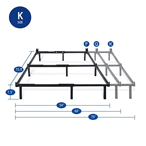 Olee Sleep 7 Inch Dura Metal Compact Steel Bed Frame, Adjustable for Full Queen King, Tool Free, Easy Assembly, Non Slip for Mattress & Box Spring