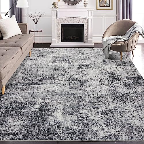 Area Rug Living Room Rugs - 8x10 Large Soft Indoor Neutral Modern Abstract Low Pile Washable Rug Carpet for Bedroom Dining Room Farmhouse Home Office - Grey