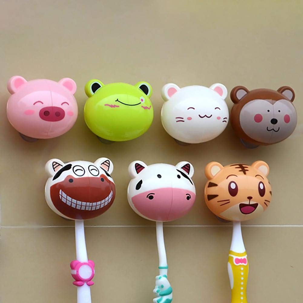 ST4U 5pcs Cute Cartoon Toothbrush Holder Head Toothbrush Grip Kids Animal Shaped Toothbrush Cover Manual Toothbrushes Sets Cartoon Sucker(random Style