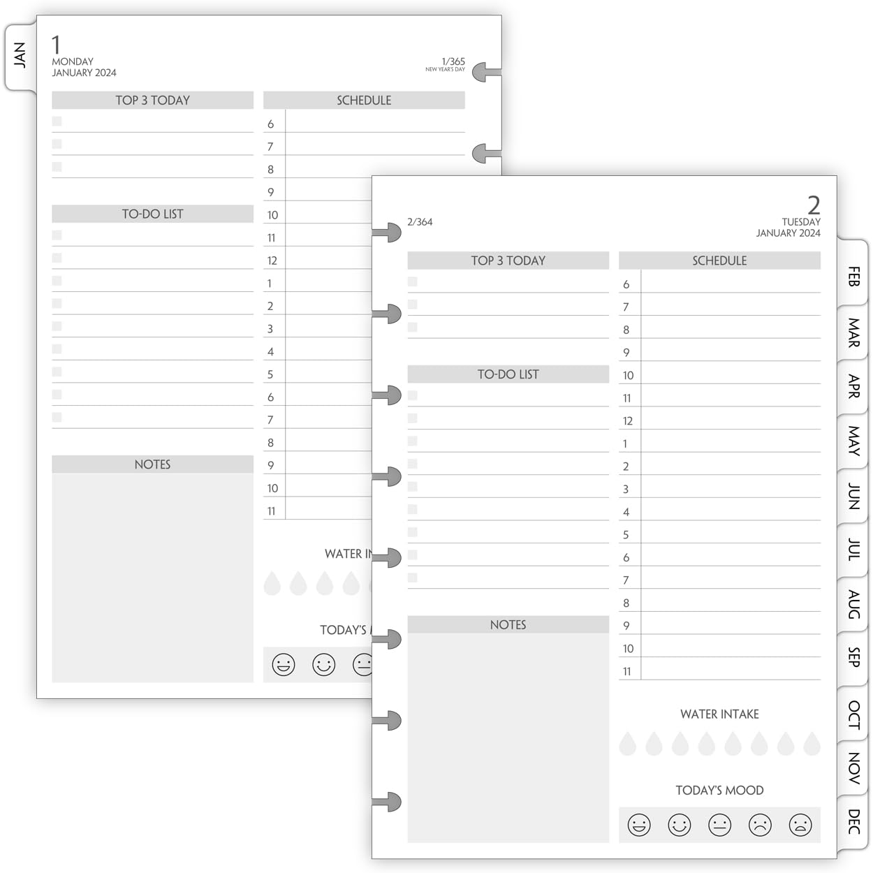 2024 Daily & Monthly Planner Refills for 8-Discbound Junior Size Planners - Appointment Schedule & To Do List, Monthly Tabs, 8-Disc Punched, Jan 2024 - Dec 2024