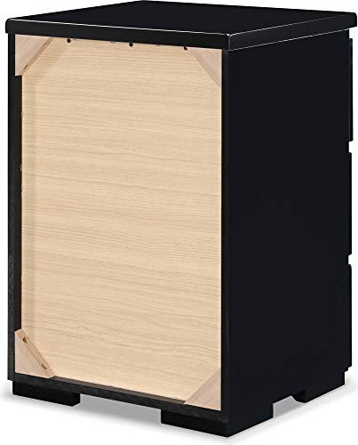 Finch Belmont Fully Assembled Nightstand Modern Mirrored Accent, Bedside End Table with Silver Handles, 3-Drawer, Black