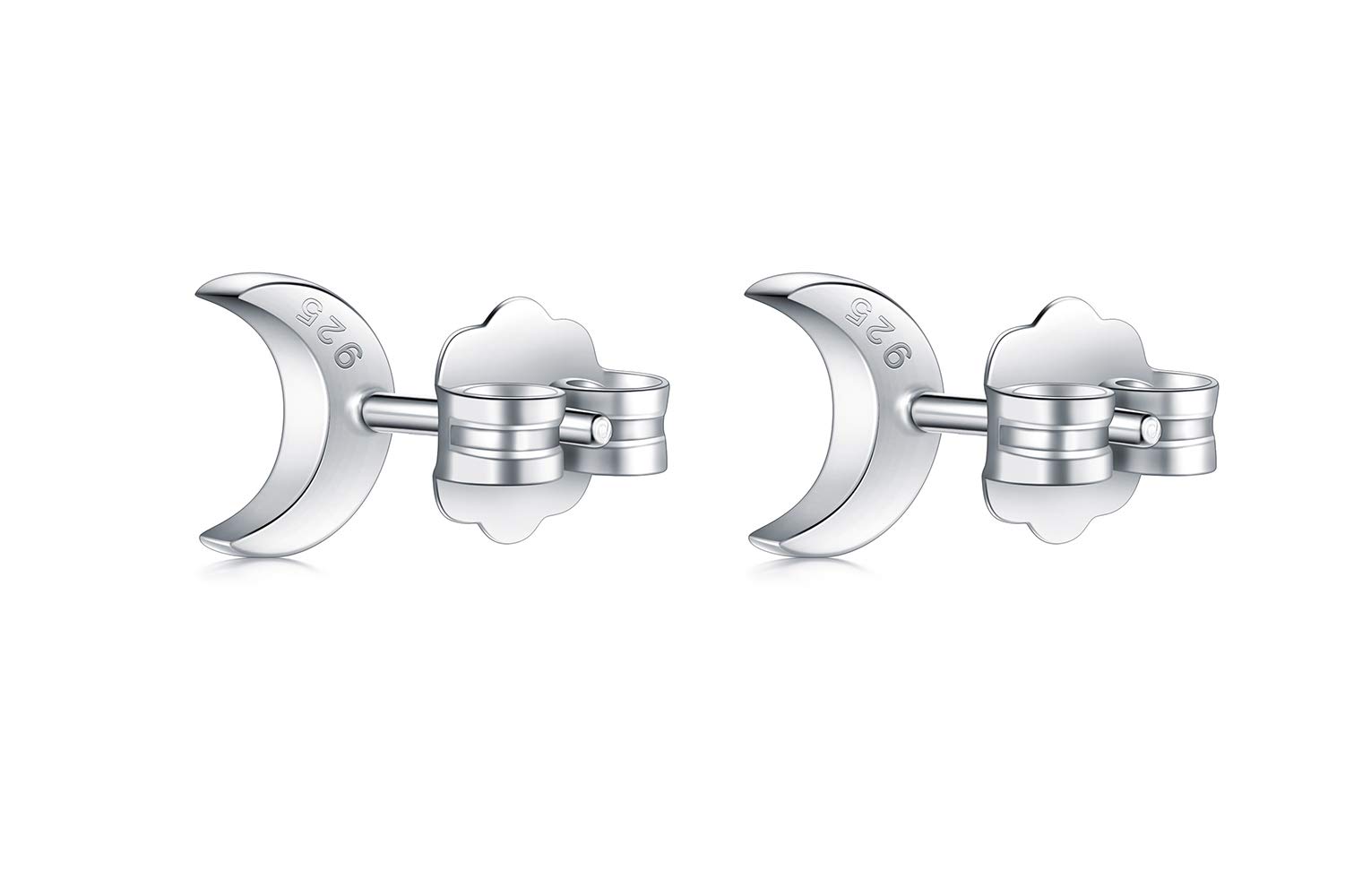 925 Sterling Silver Stud Earrings, BoRuo Crescent Moon High Polish Tarnish Resistant Earrings