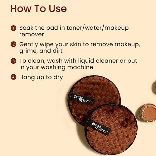 Earth Rhythm Reusable Makeup Remover Pads | Makeup remover wipes | Remover waterproof makeup - Pack of 4