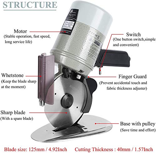 CGOLDENWALL YJ-125A Octagonal Electric Fabric Cutter Cloth Cutting Machine Electric Scissors for Cloth Textiles Paper Leather Rubber and Carpet With Sharpening Device & Blade Diameter 125mm 110V