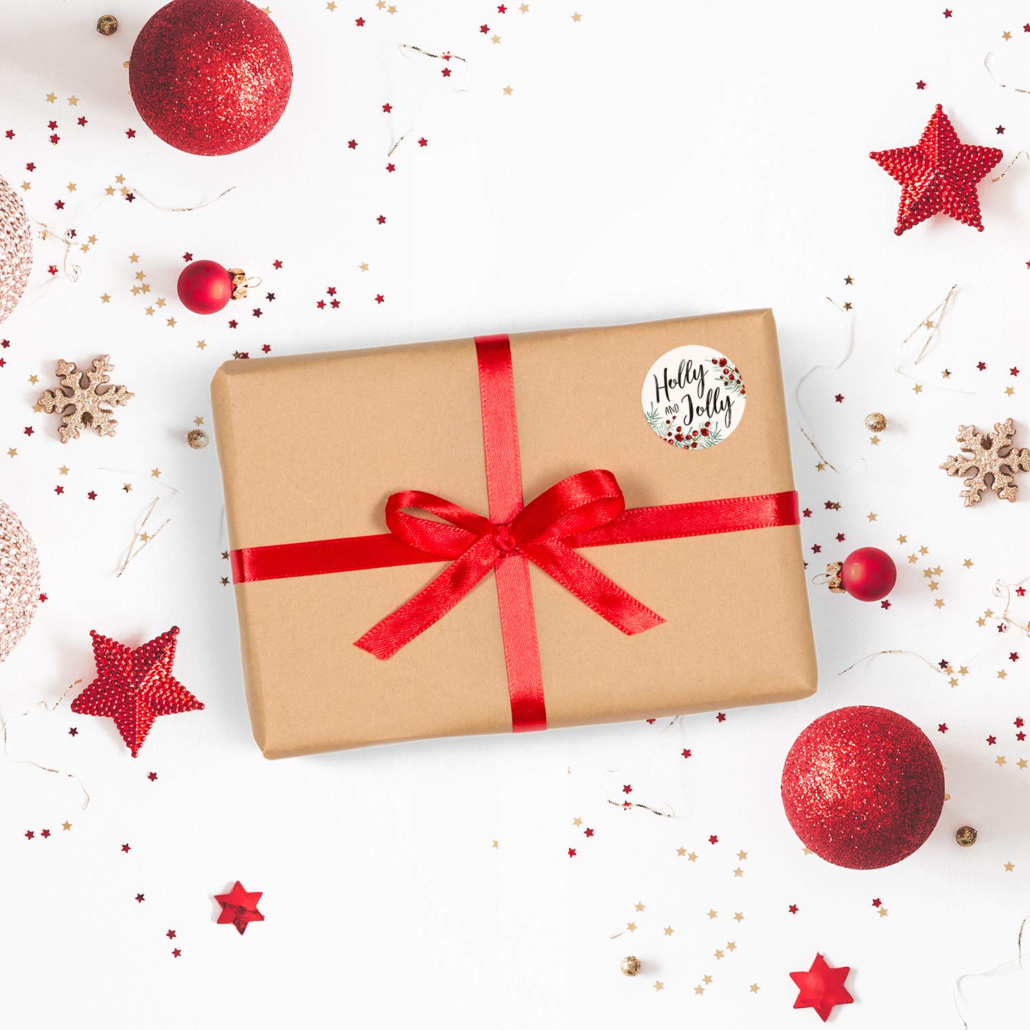 Holly Berry Holiday Stickers / 500 Greenery Greeting Card Envelope Seals / 6 Alternating Watercolor Christmas Sticker Designs / 1.5" Rustic Christmas Labels