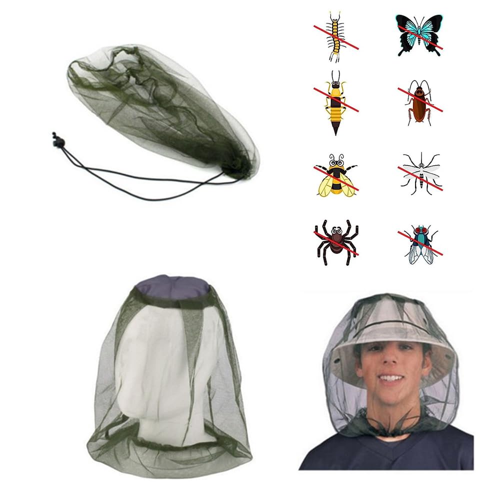 Mosquito Head Mesh Nets Gnat Face Netting Protecting Net for Any Outdoor Activities, Works Over Most Hats Comes(Total 3pcs, Black, Gray, Military)