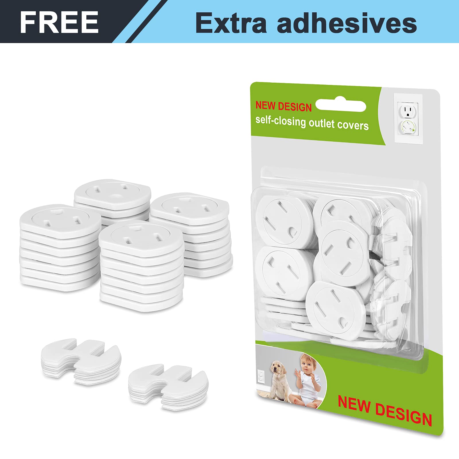Outlet Covers Child Proof (25 Pack) Self-Closing Outlet Plug Covers Adhesive Design Baby Proof Socket Cover for Outlet Safety Electrical Outlet Protectors