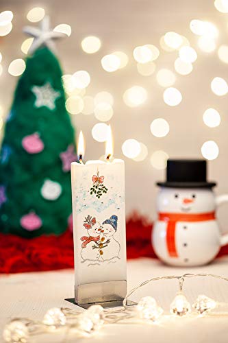 Flatyz Candles Winter Birds White Candle - Flat, Decorative, Hand Painted Candle Gifts for Women or Men - 6 inches