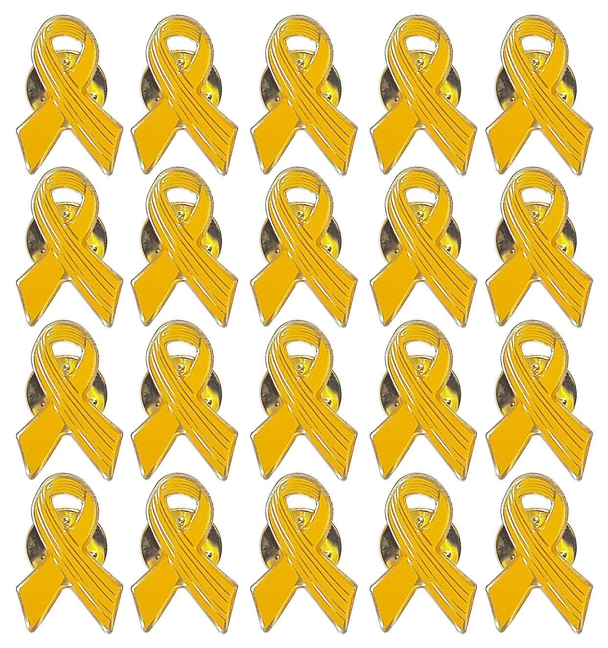 20 Pcs - Yellow Awareness Ribbon Lapel Pins - Gold Tone Metal with Enamel Coating: Show Your Support for Troops, Cancer Awareness, and Charitable Causes