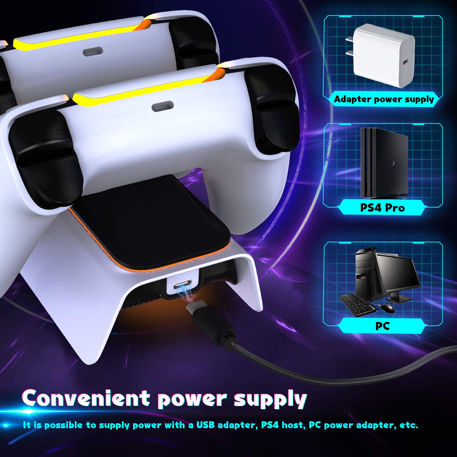 A-VIDET Upgraded PS5 Controller Charger, PS5 Controller Charger Compatible Playstation 5 Charging Station Dock with LED Indicator, Safety Chip Protection, Dual USB Fast Charging