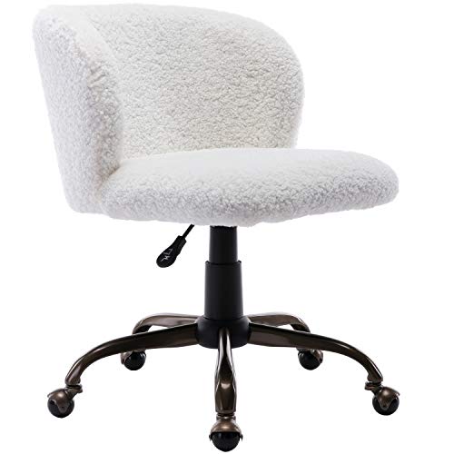 Wahson Shaggy Lamb Faux Fur Home Office Task Chair with Wheels, Comfy Swivel Desk Chair Armless, Vanity, Living Room, Bedroom, Whtie