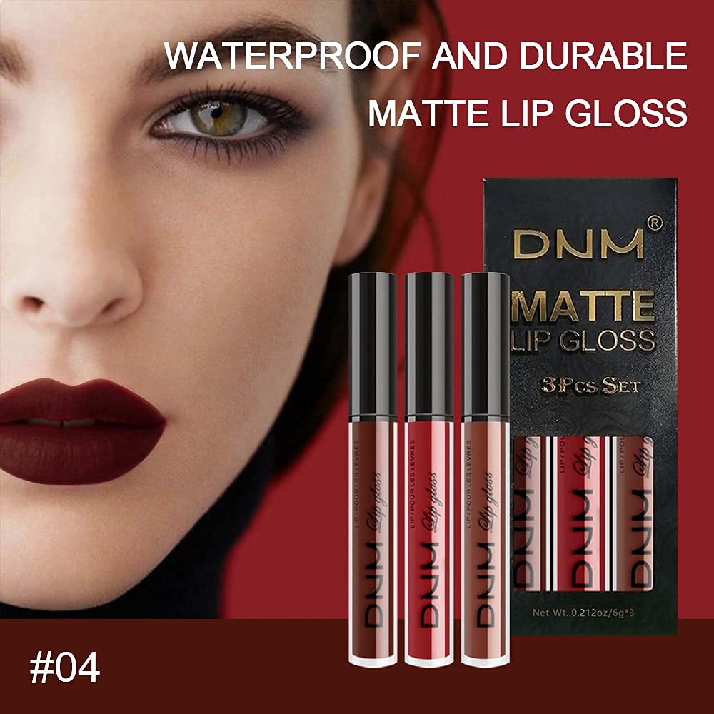 3Pcs Dark Black Blue Purple Matte Lipstick Sets, Matte Lipstick Lip Stain Waterproof Lip Gloss Gift Set Matt Lipsticks Set Matt Liquid Makeup Lipstick Kit 07