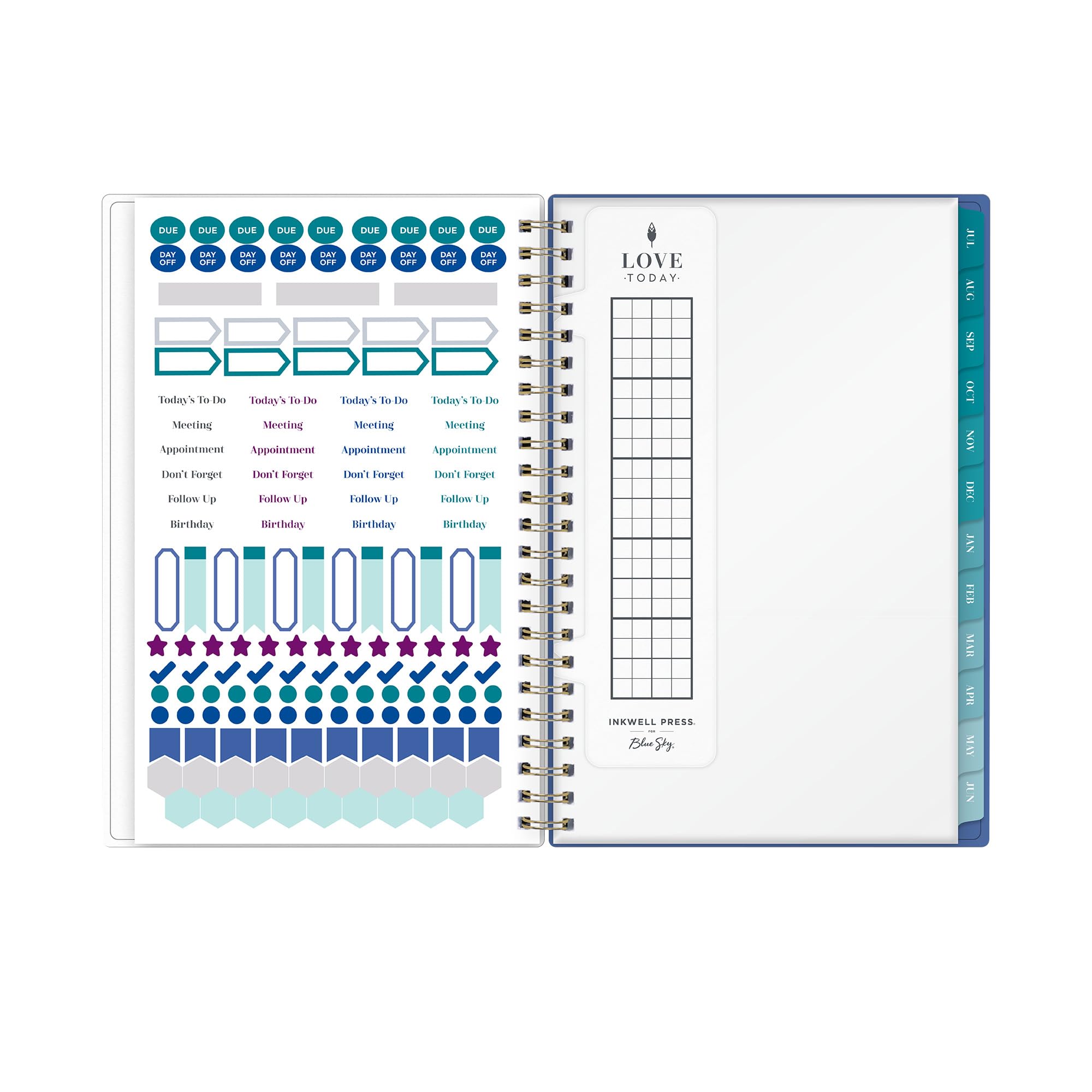 2023-2024 Blue Sky™ Inkwell Press Whirlwind Frosted Polypropylene Horizontal Weekly/Monthly Flex Academic Planning Calendar, 5" x 8", July 2023 to June 2024, 144271