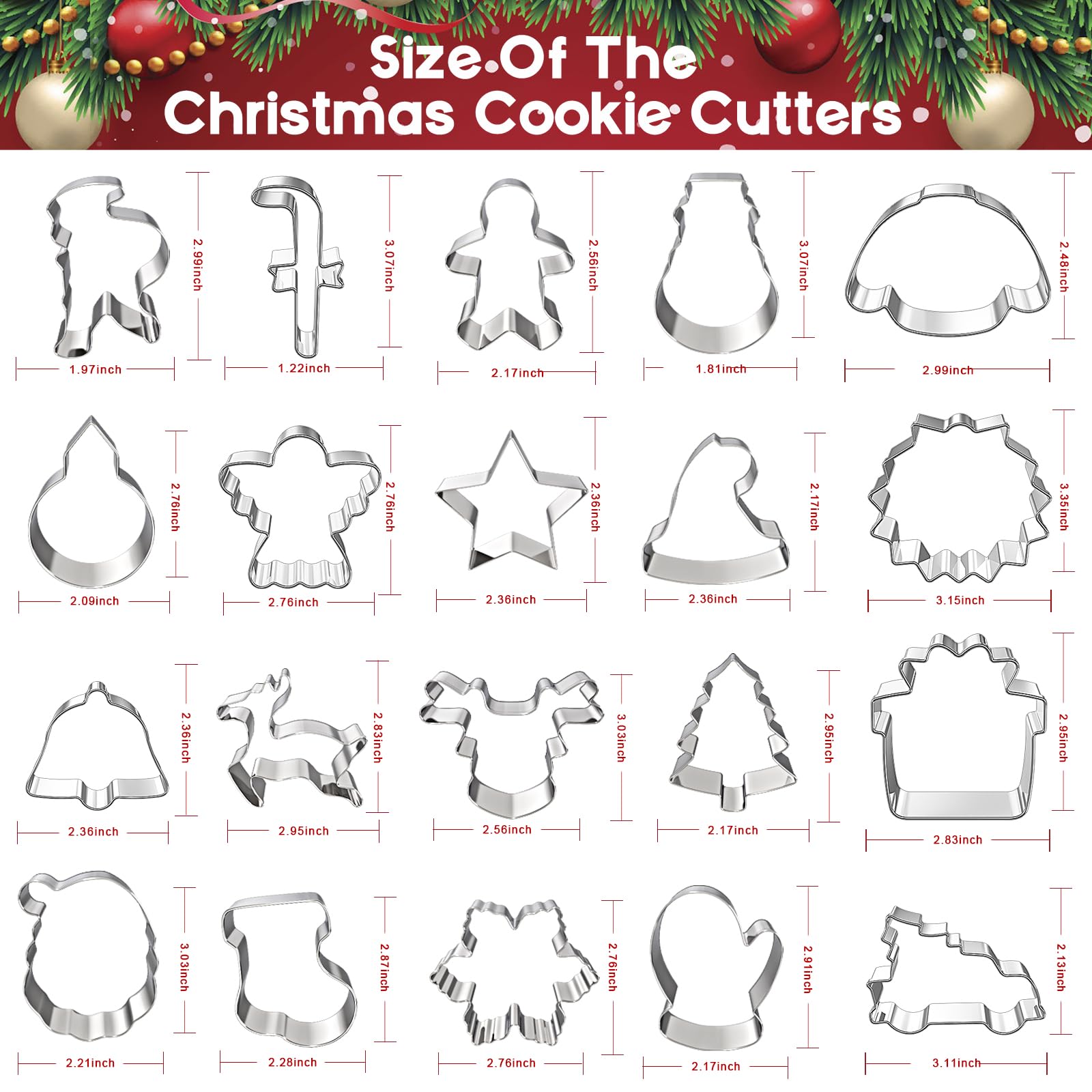 20 Pcs Christmas Cookie Cutters, Hibery Holiday Cookie Cutters Christmas, Reindeer, Snowflake, Christmas Tree, Gingerbread Man, Santa, Bell & More Cookie Cutters Christmas Shapes