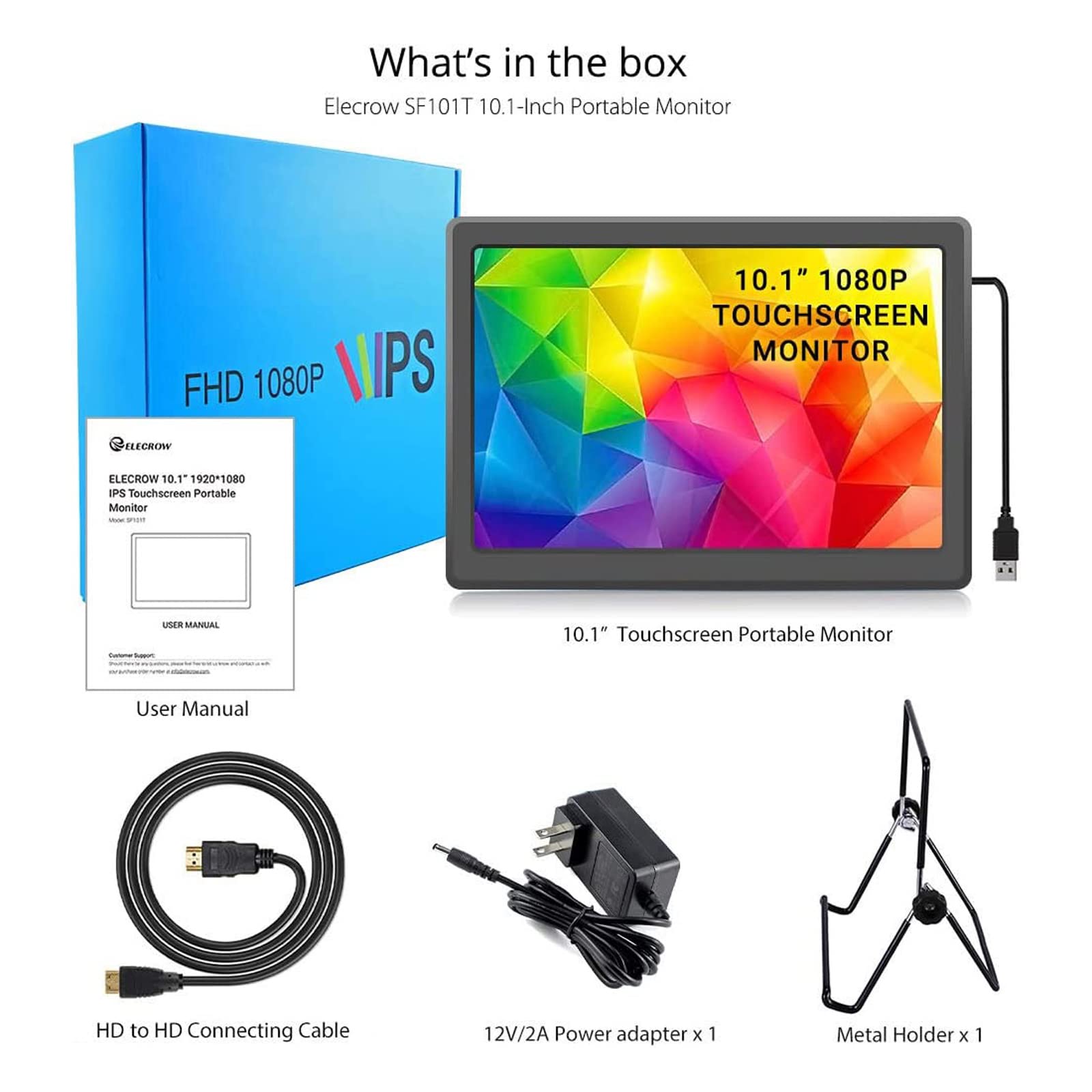 ELECROW 10.1 Inch Touchscreen Monitor Compatible with Raspberry Pi Screen 1920X1080p IPS Monitor VGA HD Display for Laptop Jetson Nano Win PC (Touch Sceen Version)