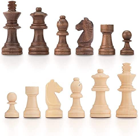 A&A Wooden Weighted Chess Pieces/German Knight Staunton Style / 2 Extra Queens/King Height 3“（7.5cm）