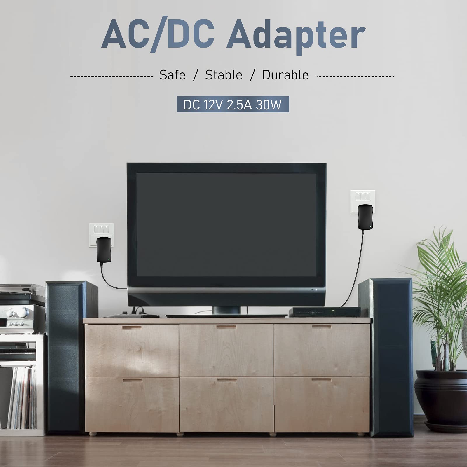Universal AC Adapter, 30W Universal 3V 4.5V 5V 6V 7.5V 9V 12V AC/DC Adapter Switching Power Supply with 8 Selectable Adapter Head, for 3V to 12V Household Electronics - 2500mA Max