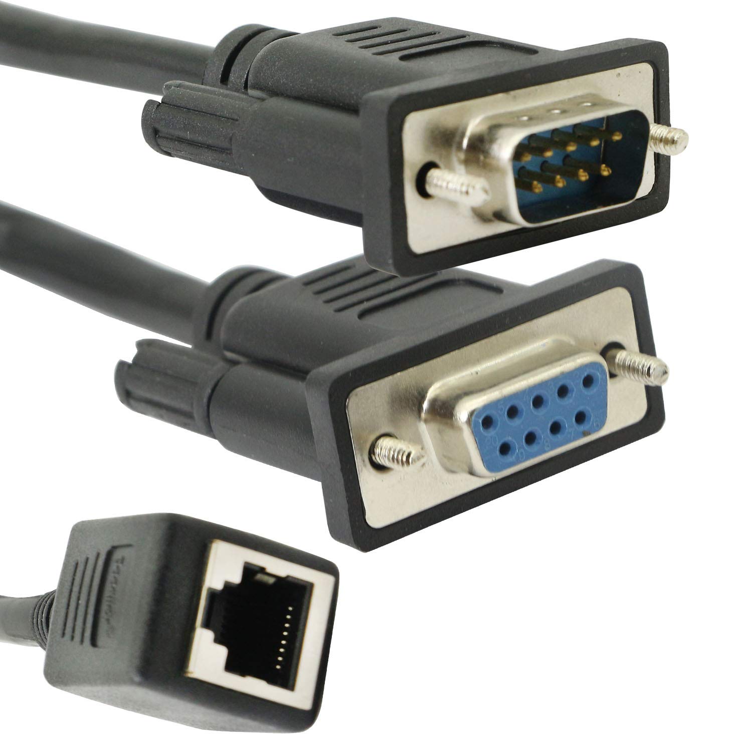 XMSJSIY DB9 RS232 to RJ45 Extender, DB9 9-Pin Serial Port Female&Male to RJ45 CAT5 CAT6 Ethernet LAN Extend Adapter Cable-2pcs (2-Cable)