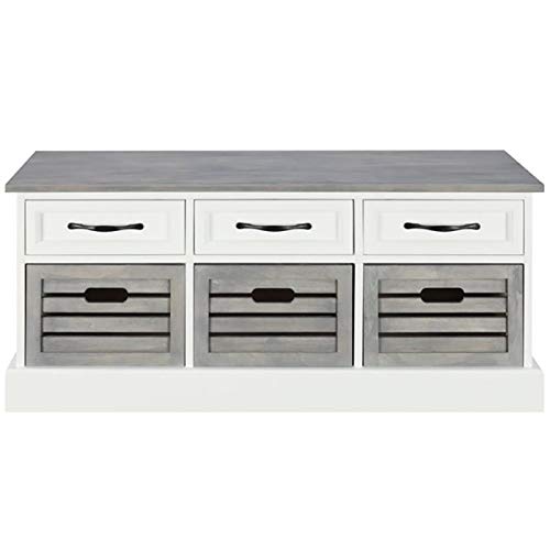 BOWERY HILL 6 Drawer Entryway Storage Cubby Bench in White and Gray
