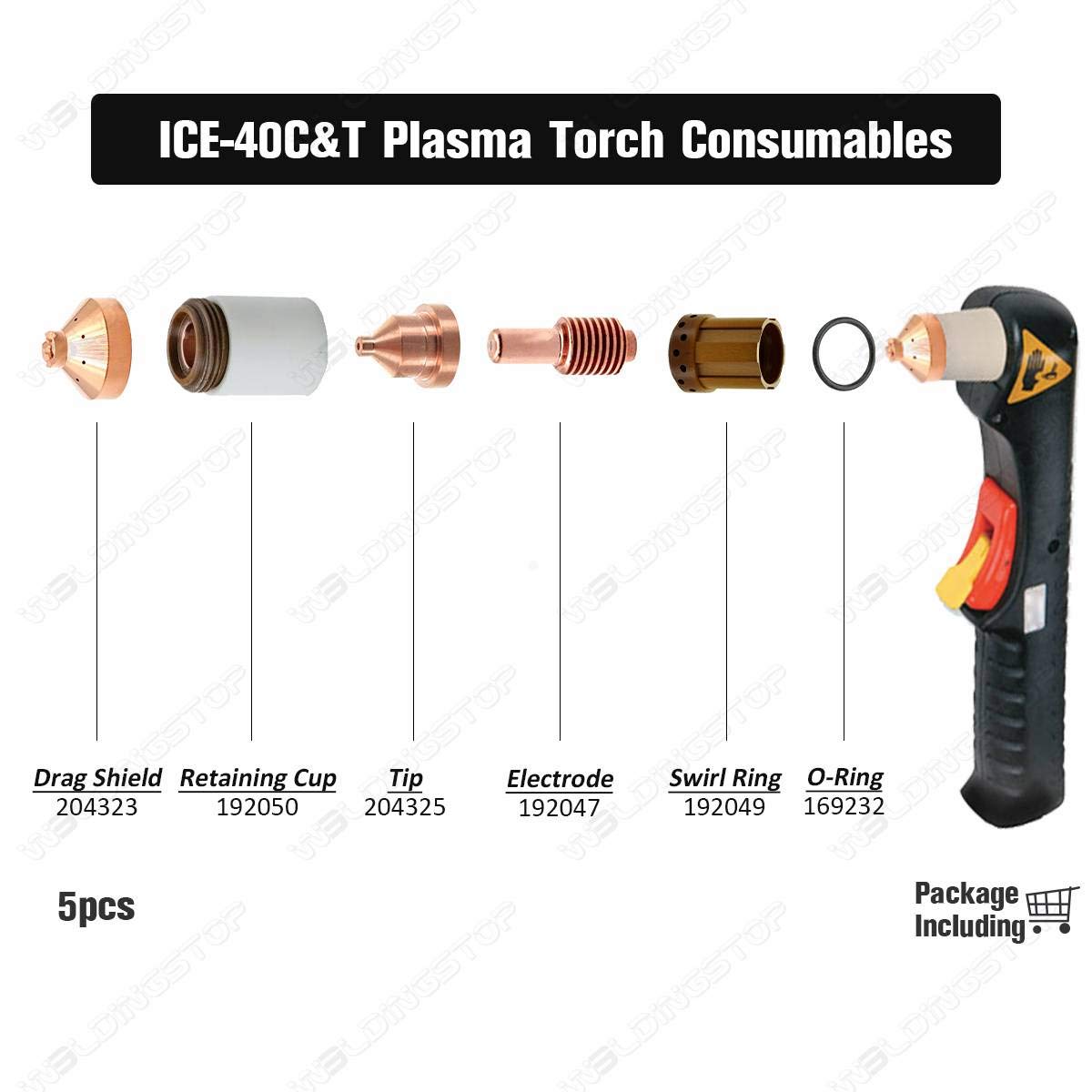 204323 Drag Shield Cap 40A Fit Miller ICE-40C ICE-40T Plasma Cutting Torch 5pcs