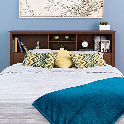 BOWERY HILL Country Style Freestanding Full/Queen Wood Bookcase Bed Headboard and Cabinet Storage in Cherry
