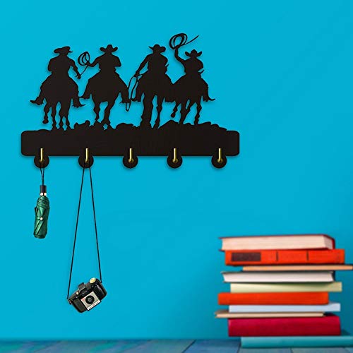 Wall Coat Hooks West Cowboy Silhouette Wooden Hook Wall Door Installation Clothes Coat hat Key Hook/Coat Rack/Wall Hook Modern Home Decoration Wall Stickers Kitchen Bathroom Towel Hook, Black(Long: