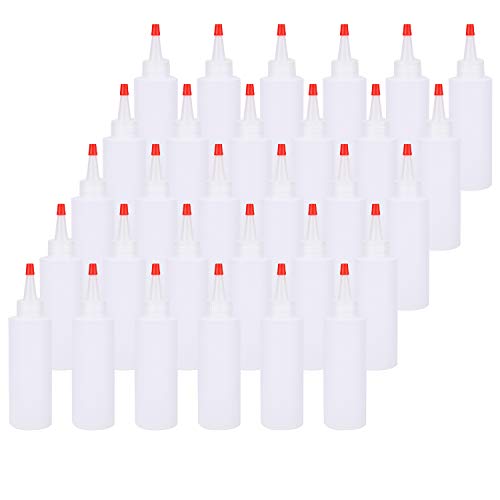 Bekith 30 Pack Small Plastic Squeeze Condiment Bottles with Red Tip Cap, 4 Ounce Squirt Bottle For Ketchup, BBQ, Sauces, Syrup, Condiments, Dressings, Arts and Crafts